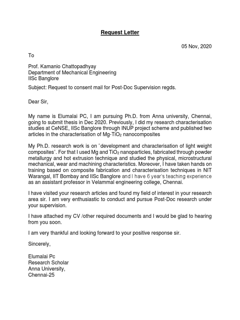 1.consent Request For Post-Doc Supervision. | PDF