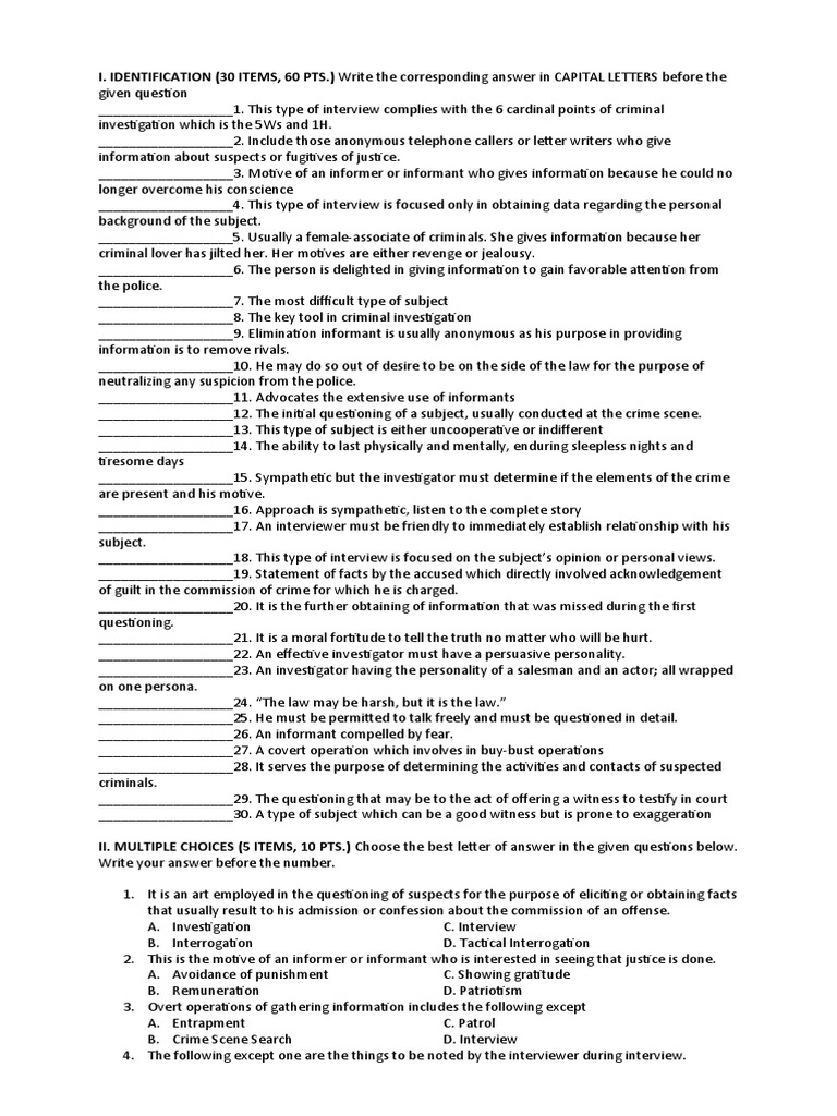 LEA 5 Midterm Exam 2013 | PDF | Interrogation | Witness