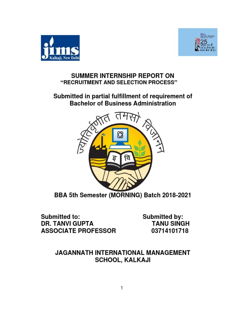 Summer Internship Report On HR Recruitment and Selection | PDF ...