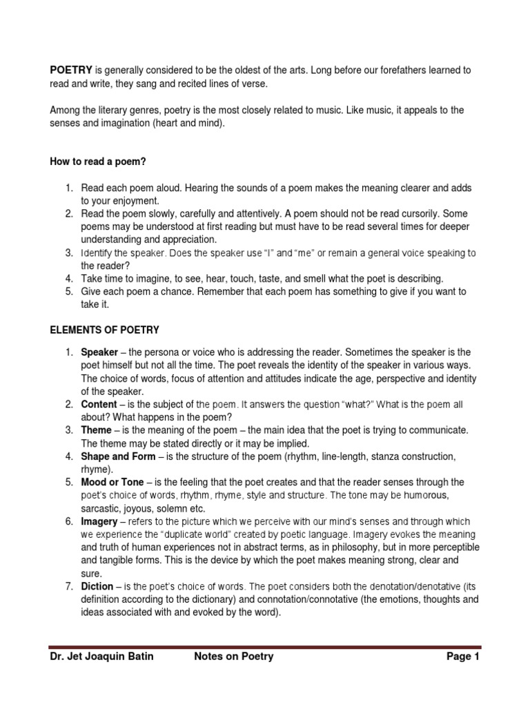 Notes On Poetry | PDF | Poetry | Cognitive Science