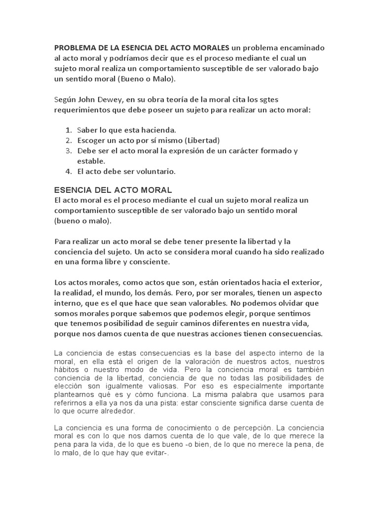 Problema de La Esencia Del Acto Morales | PDF | Moralidad | Conciencia