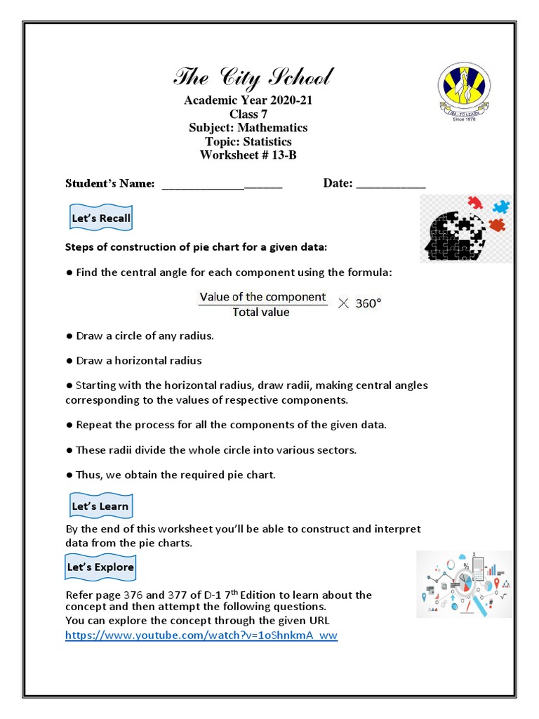 Class 7 Math Worksheet 13 - B Statistics | PDF | Pie Chart | Worksheet