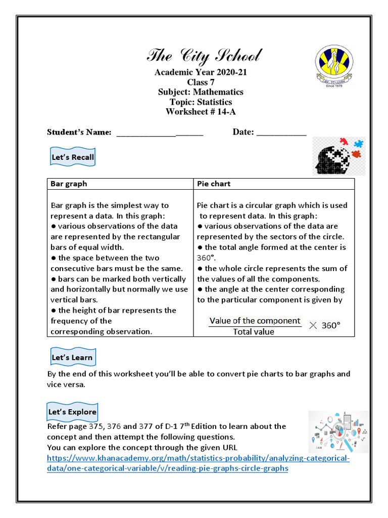 Class 7 Math Worksheet 14 - A Statistics | PDF | Pie Chart | Statistics