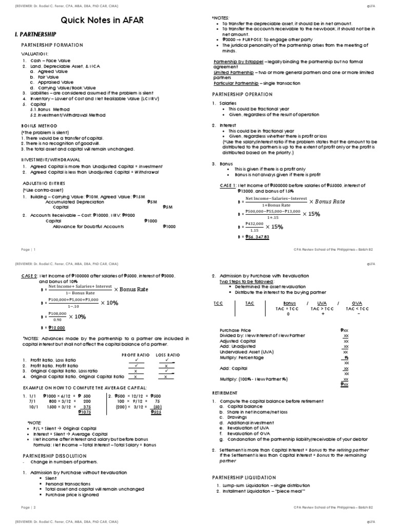 AFAR Notes by Dr. Ferrer | PDF | Partnership | Gross Income