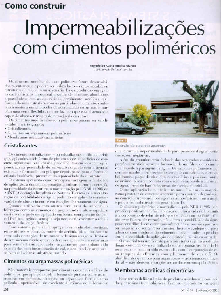 Impermeabilização Com Cimento Polimérico PDF | PDF