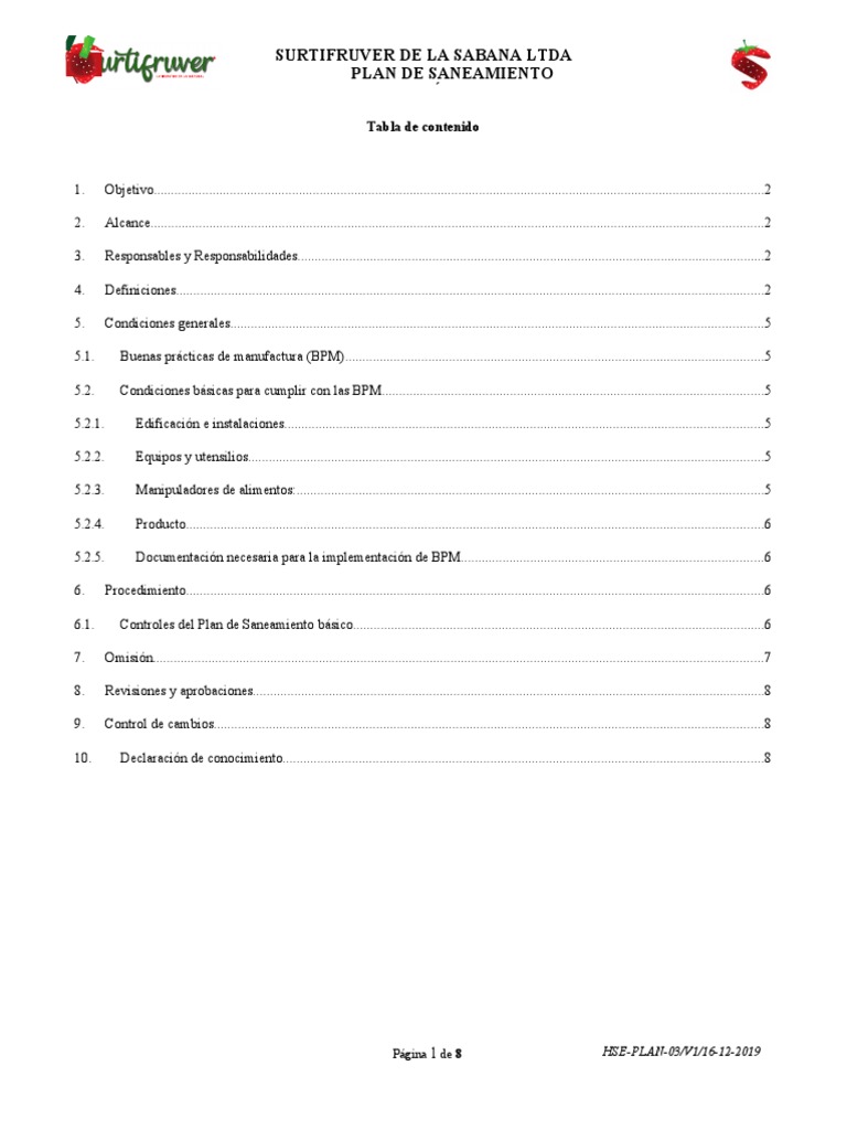 HSEQ-PLAN-03 Plan de Saneamiento Basico | PDF | Seguridad alimenticia ...