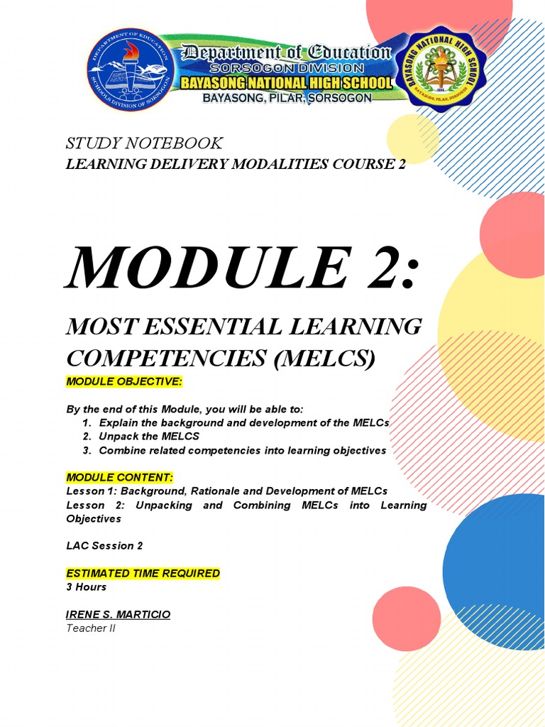 Most Essential Learning Competencies (Melcs) : Study Notebook | PDF | Curriculum | Learning