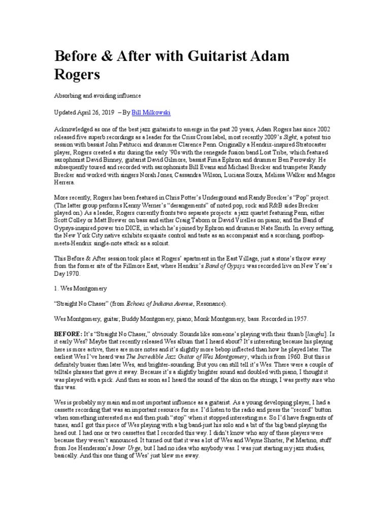 Before & After With Guitarist Adam Rogers: Bill Milkowski | PDF | Jazz ...