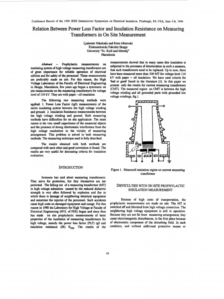 Relation Between Power Loss Factor and Insulation Resistance On | PDF ...