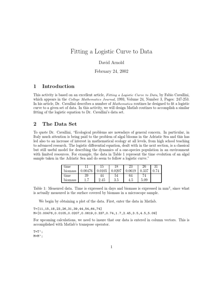 Fitting A Logistic Curve To Data Pdf Least Squares Derivative