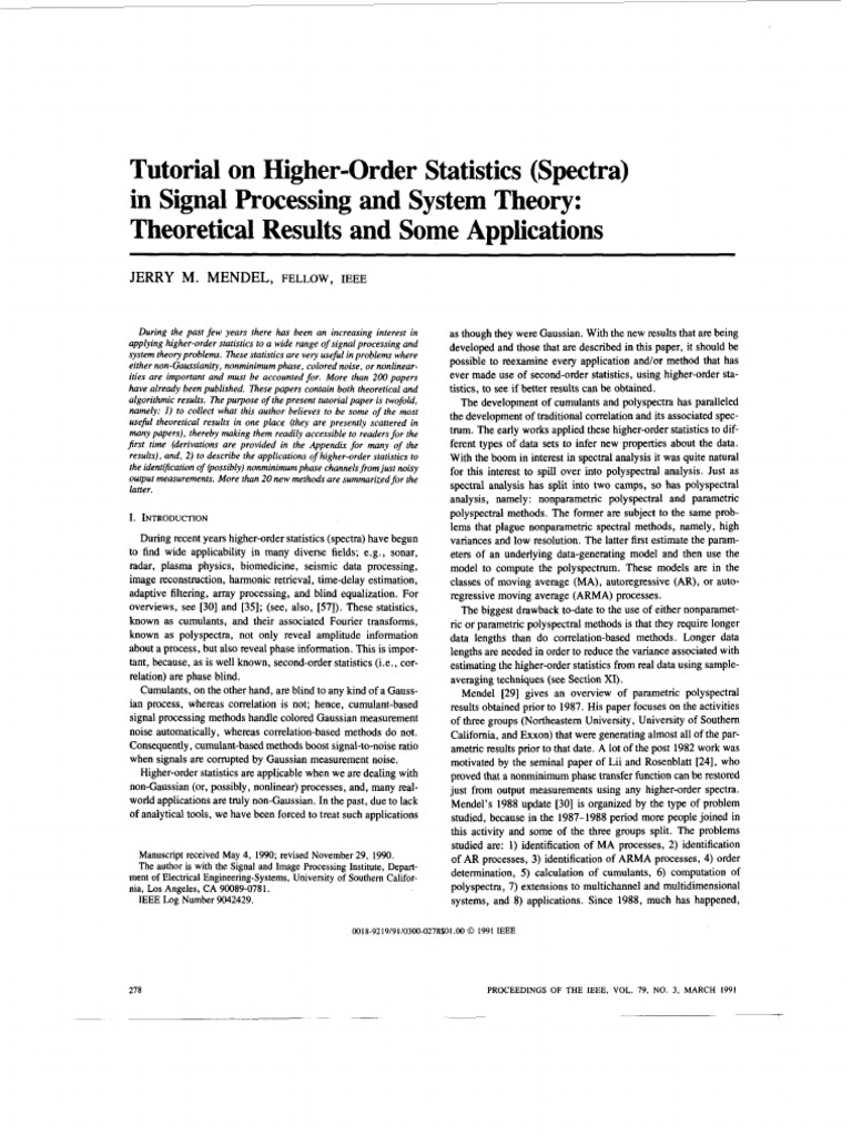 Tutorial On Higher Order Statistics | PDF | Autoregressive Model ...