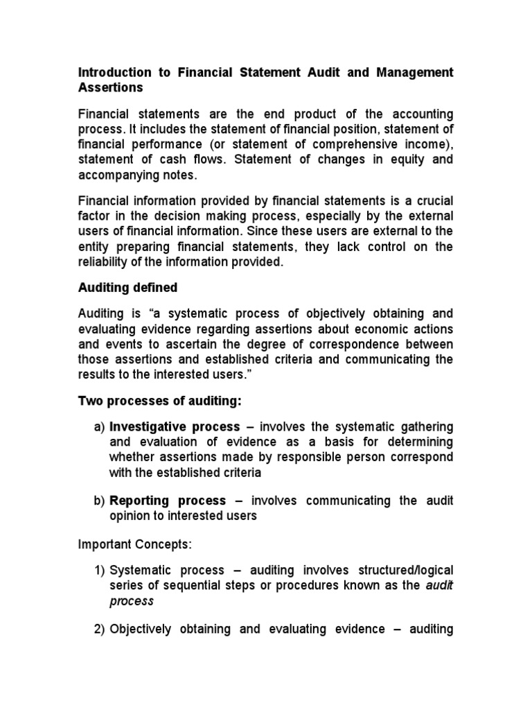 Introduction To Financial Statement Audit and Management Assertions ...