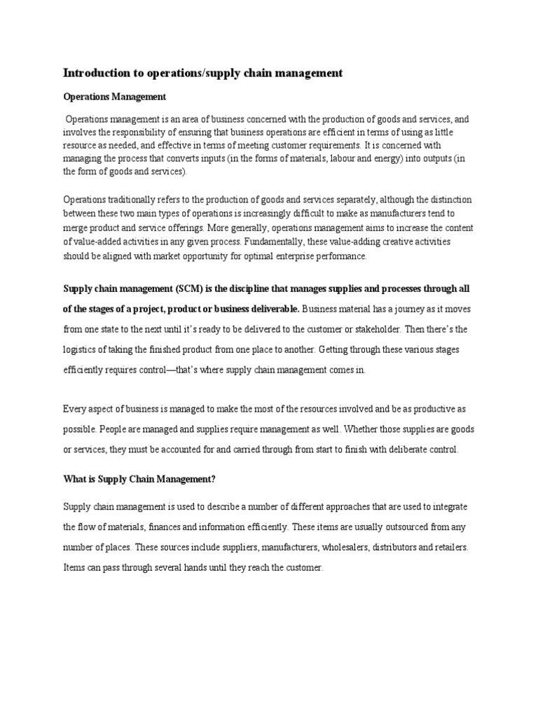 Introduction to Operations & SCM Basics | PDF | Supply Chain Management ...