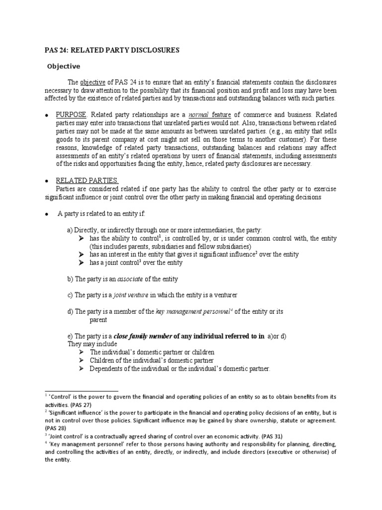 PAS 24: Related Party Disclosures: Objective | PDF | Guarantee | Subsidiary