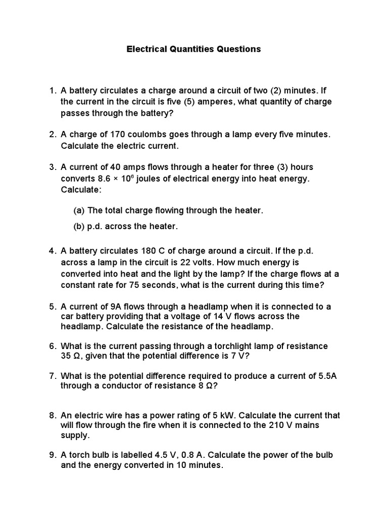 Electrical Quantities Questions | PDF
