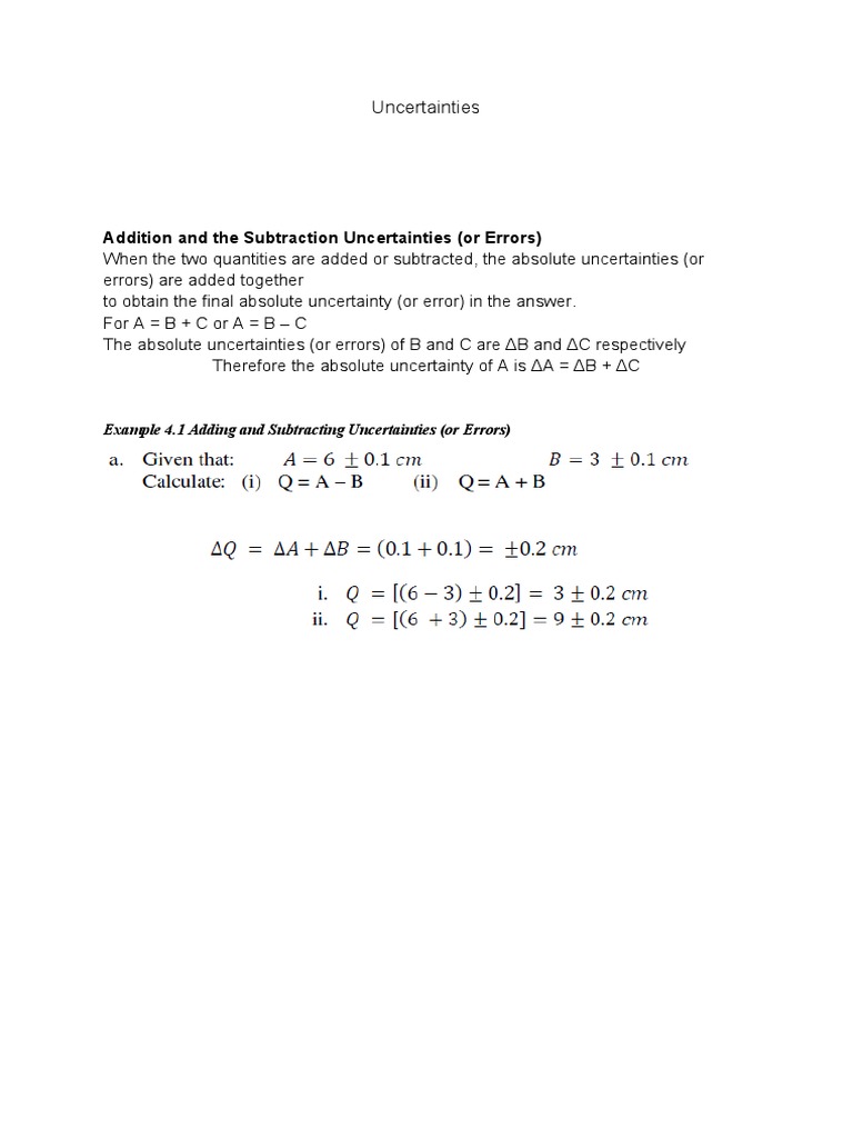 Adding and Subtracting Uncertainties | PDF