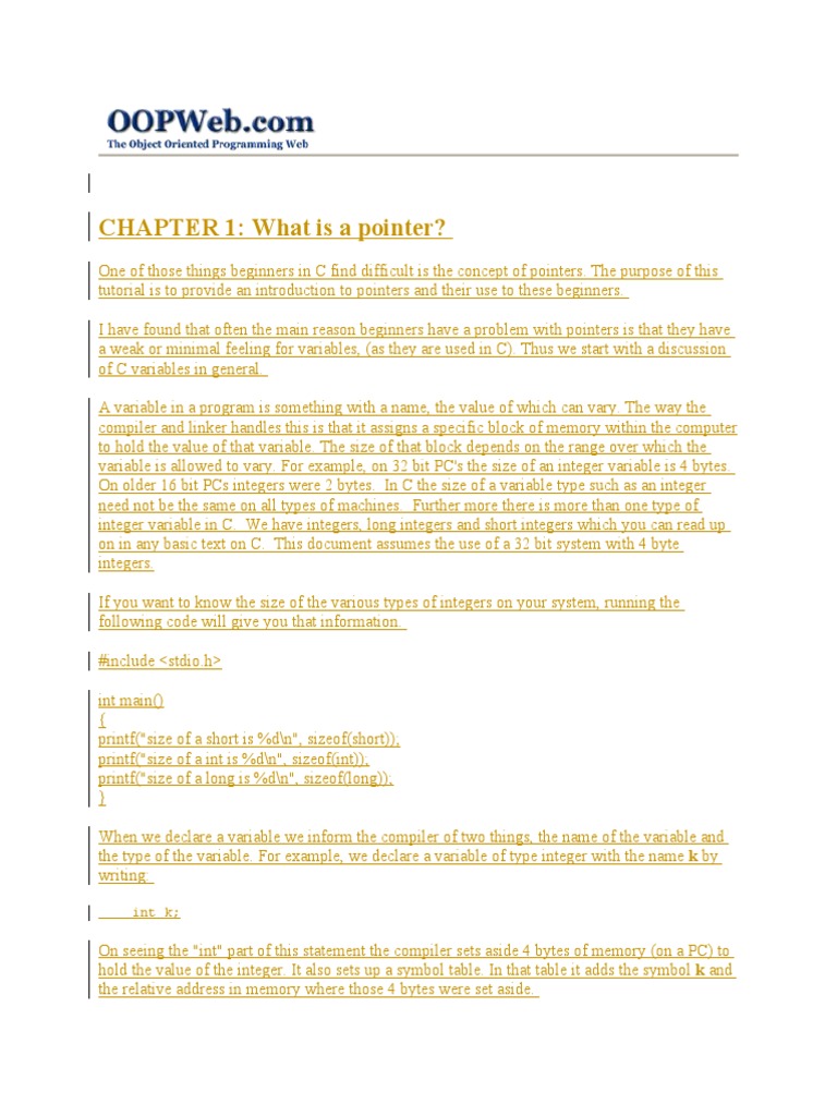 An Introduction To Variables Pointers And Memory Addresses In C Programming Pdf Pointer