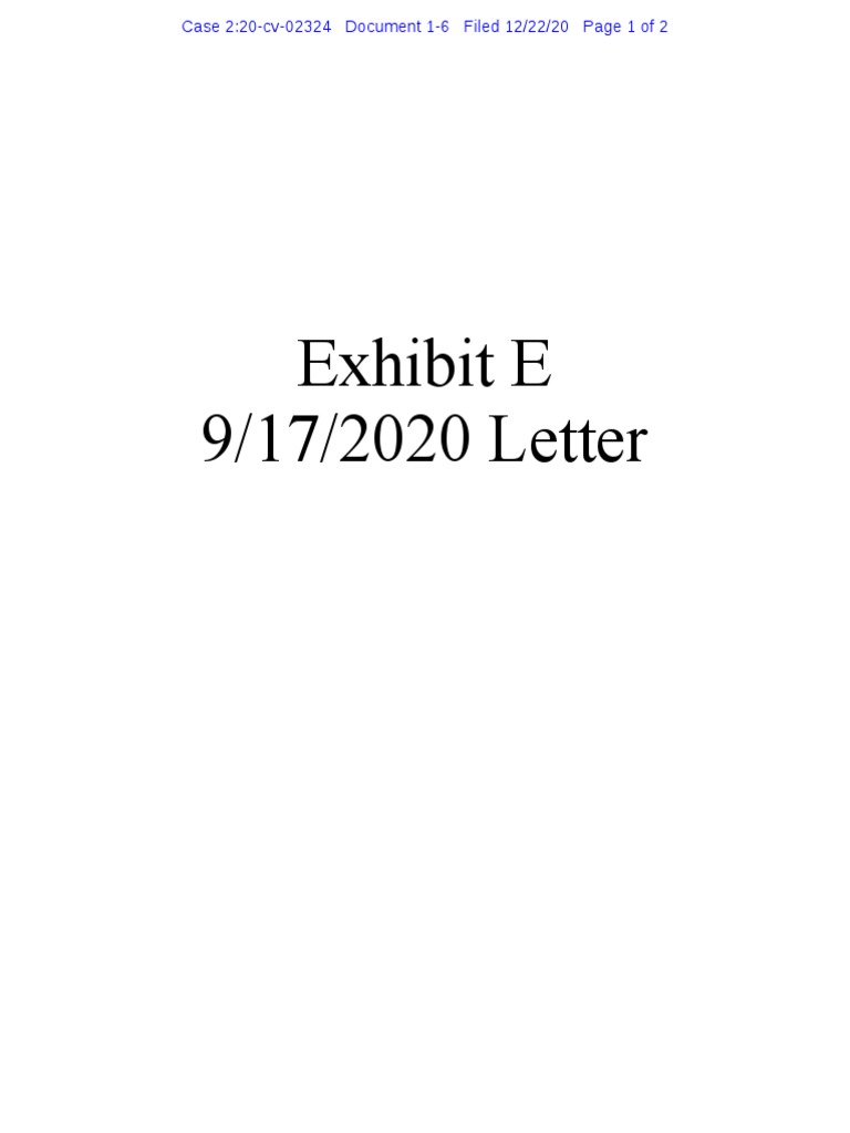 Exhibit E: 9/17/2020 Letter Document | PDF | Finance & Money Management ...