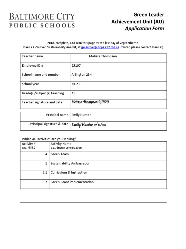 Green Leader AU Application Form | PDF