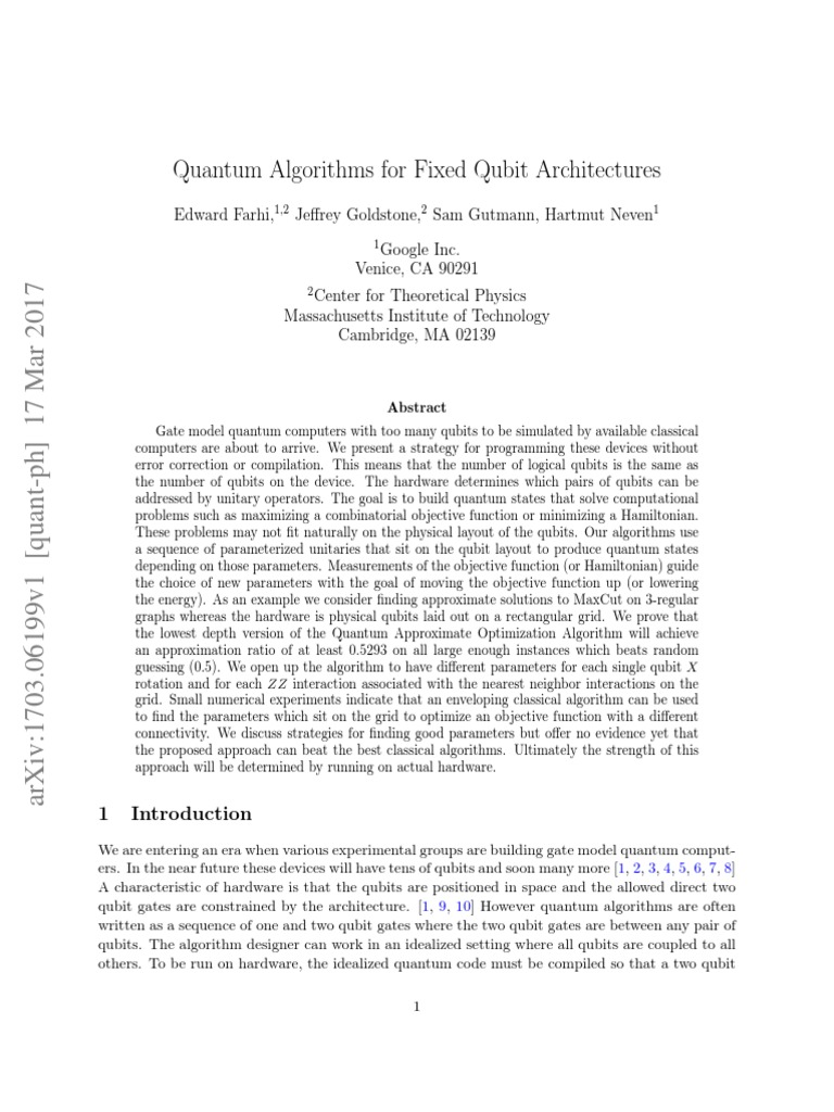 Quantum Algorithms For Fixed Qubit Architectures | PDF | Quantum Computing | Mathematical ...