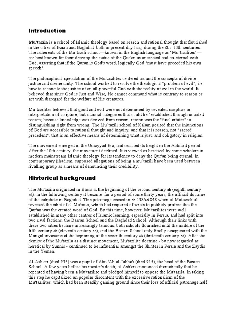 Mu'tazila Is A School of Islamic Theology Based On Reason and Rational ...