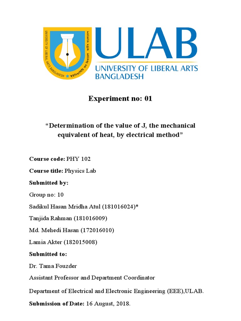 Physics Lab 1 | Download Free PDF | Heat | Calorie