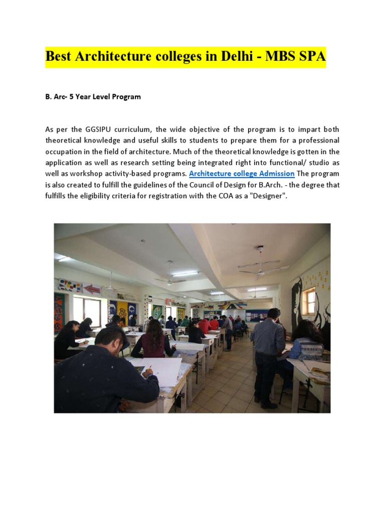 Best Architecture Colleges in Delhi - MBS SPA | PDF