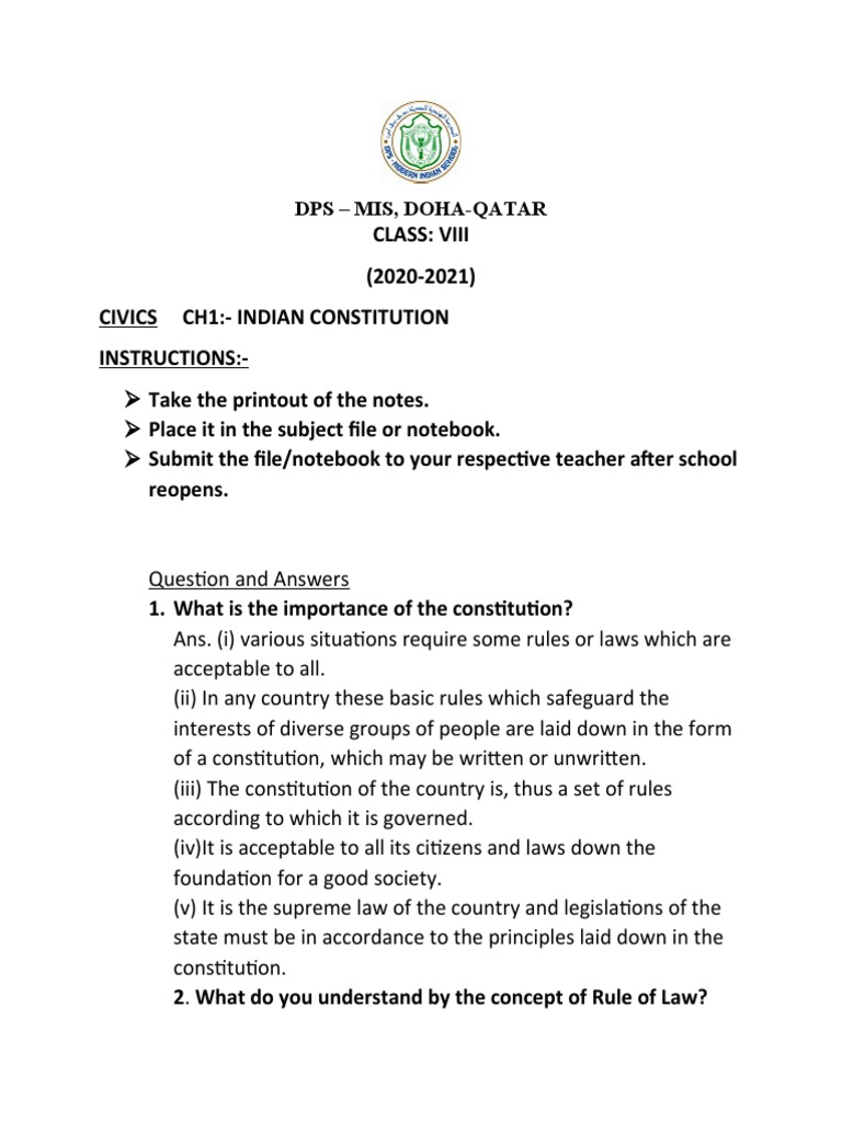 Class 8th Notes Civics Chap 1 | Download Free PDF | Rule Of Law | Civil ...