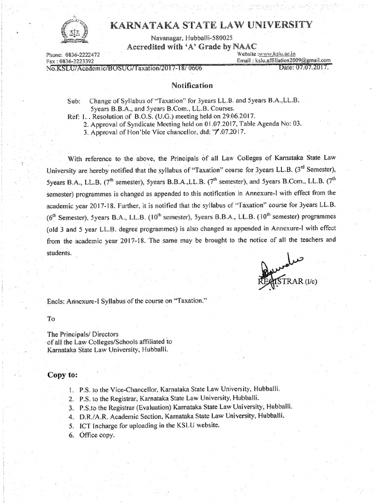 KSLU - Taxation Course | PDF