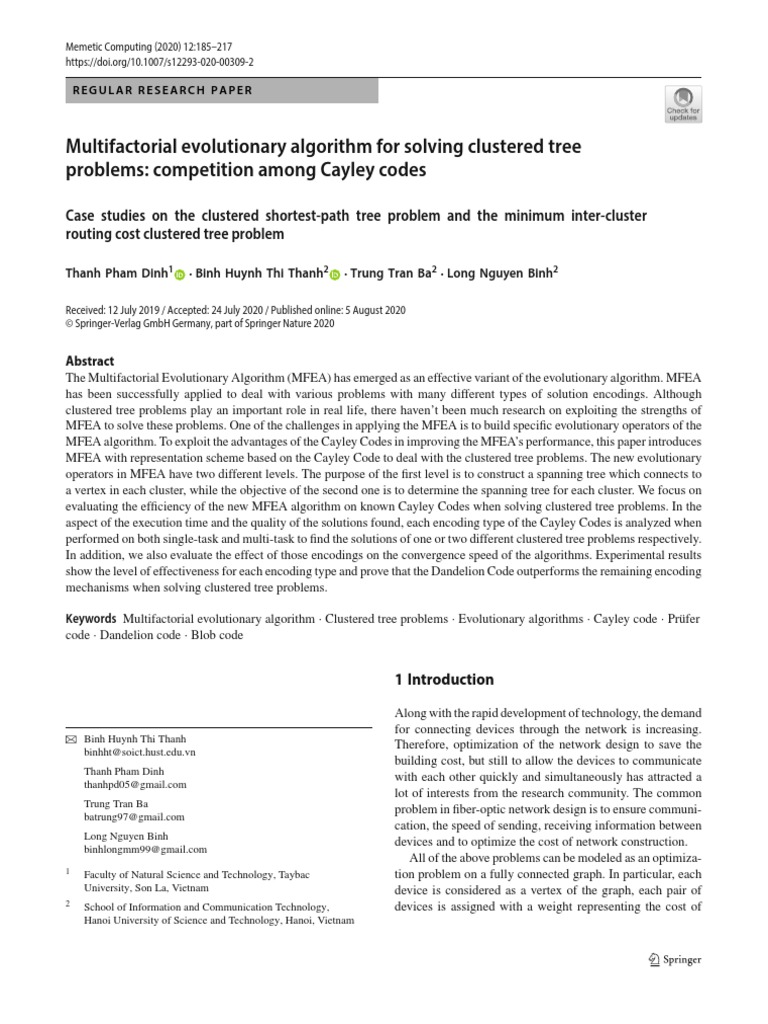 Multifactorial Evolutionary Algorithm For Solving Clustered Tree ...