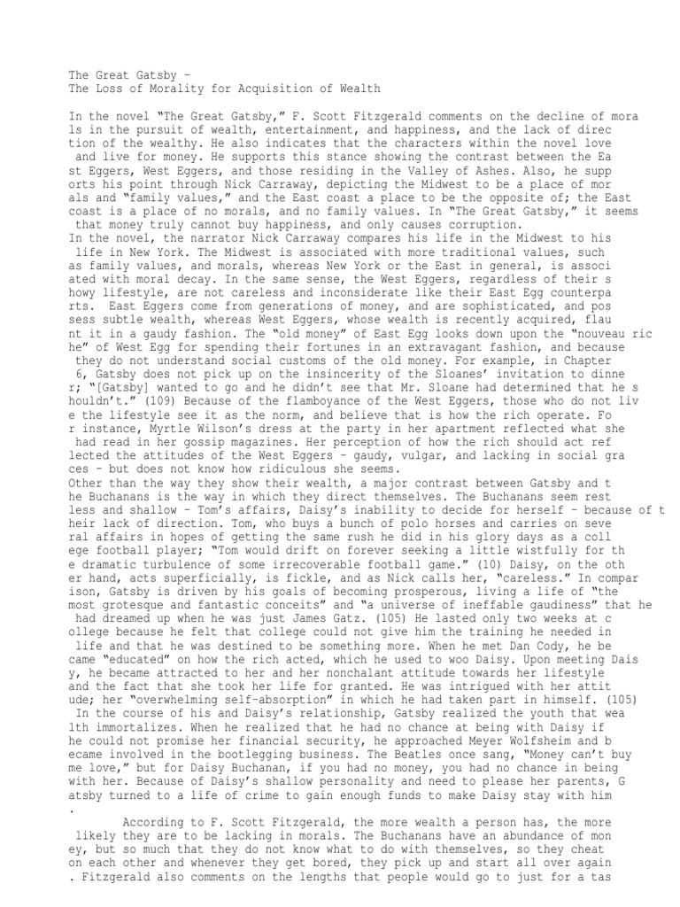 Great Gatsby - Acquisition of Wealth Essay | PDF | The Great Gatsby ...