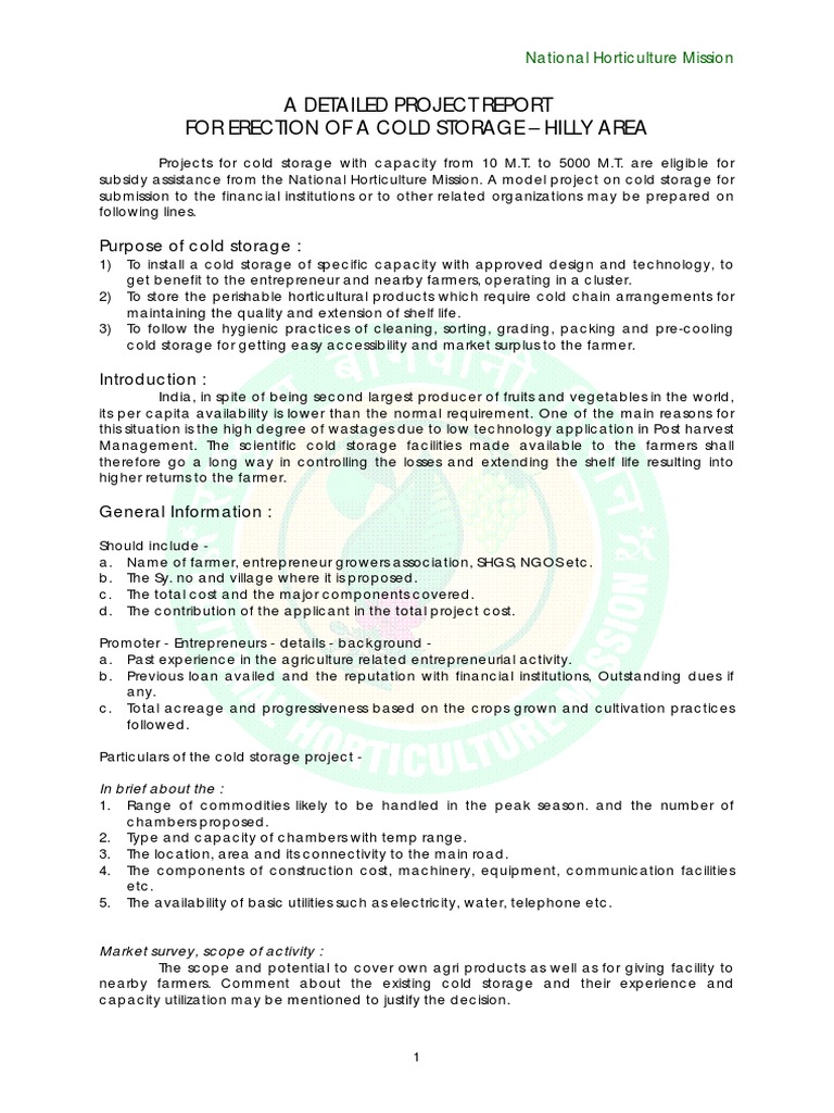 DPR Format ColdStore HillArea PDF | PDF | Refrigeration | Agriculture