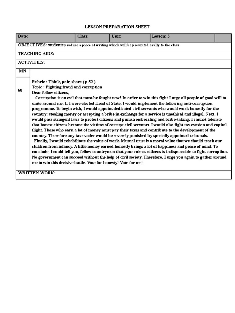 Produce A Piece of Writing Which Will Be Presented Orally To The Class ...