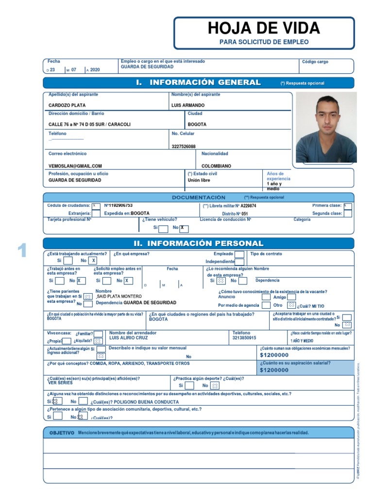 Formato Hoja de Vida Minerva 1003 Word | PDF | Labor