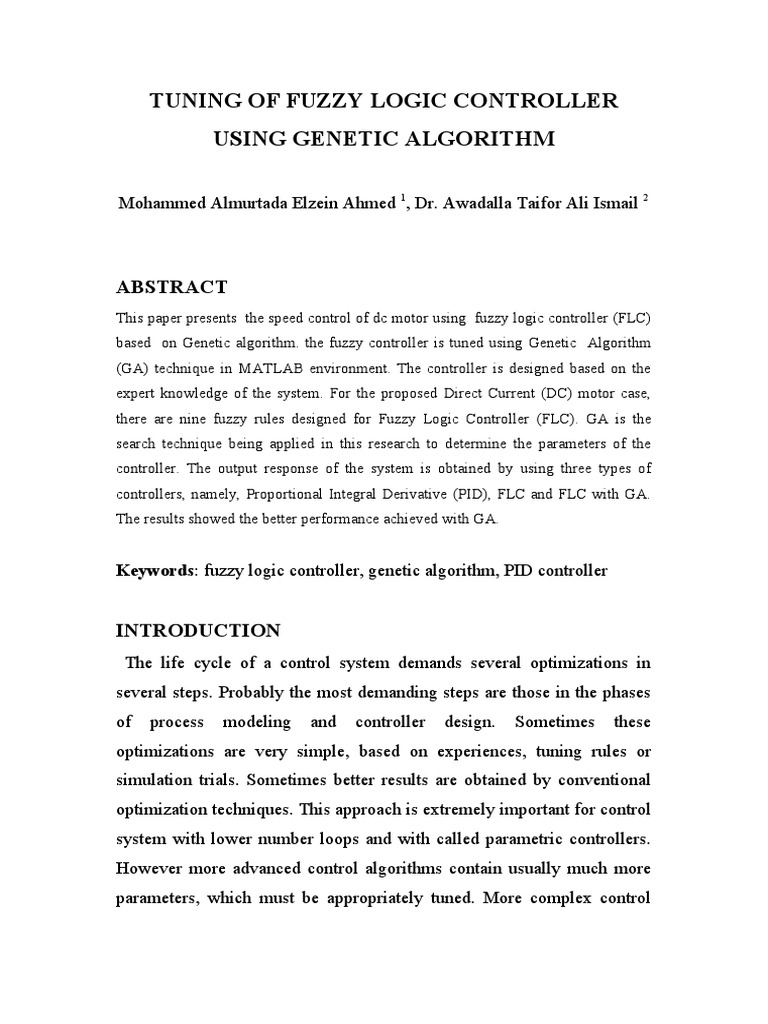 Tuning Of Fuzzy Logic Controller Using Genetic Algorithm Pdf Control Theory Genetic Algorithm