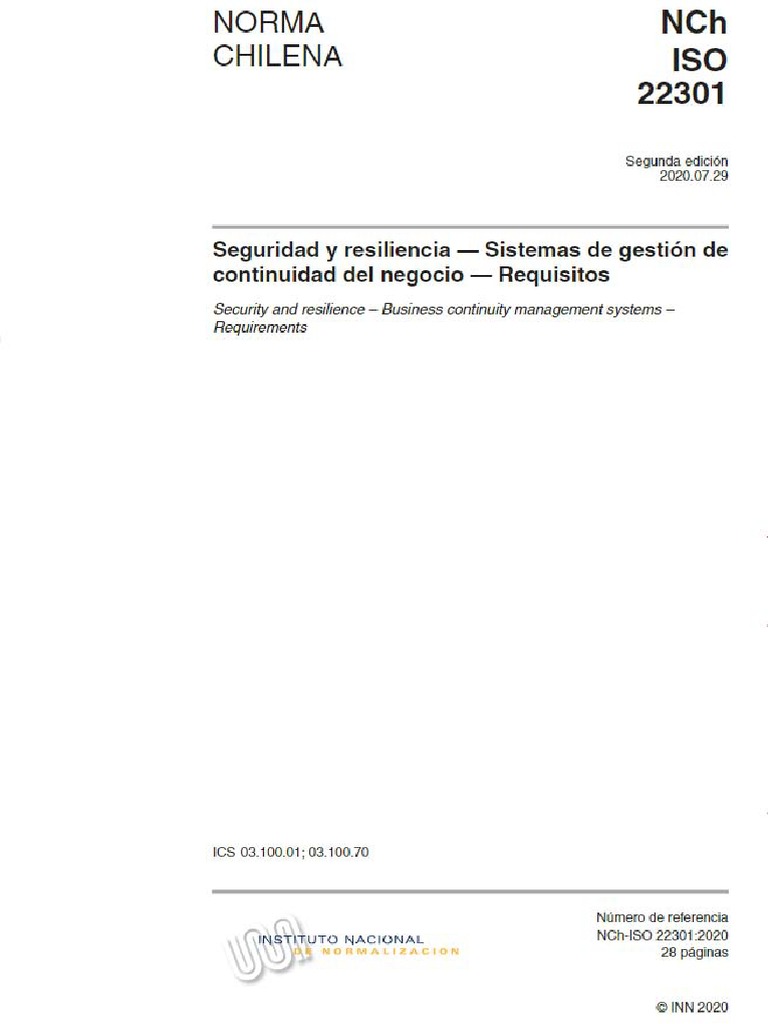 NCH ISO 22301 - 2020 | PDF