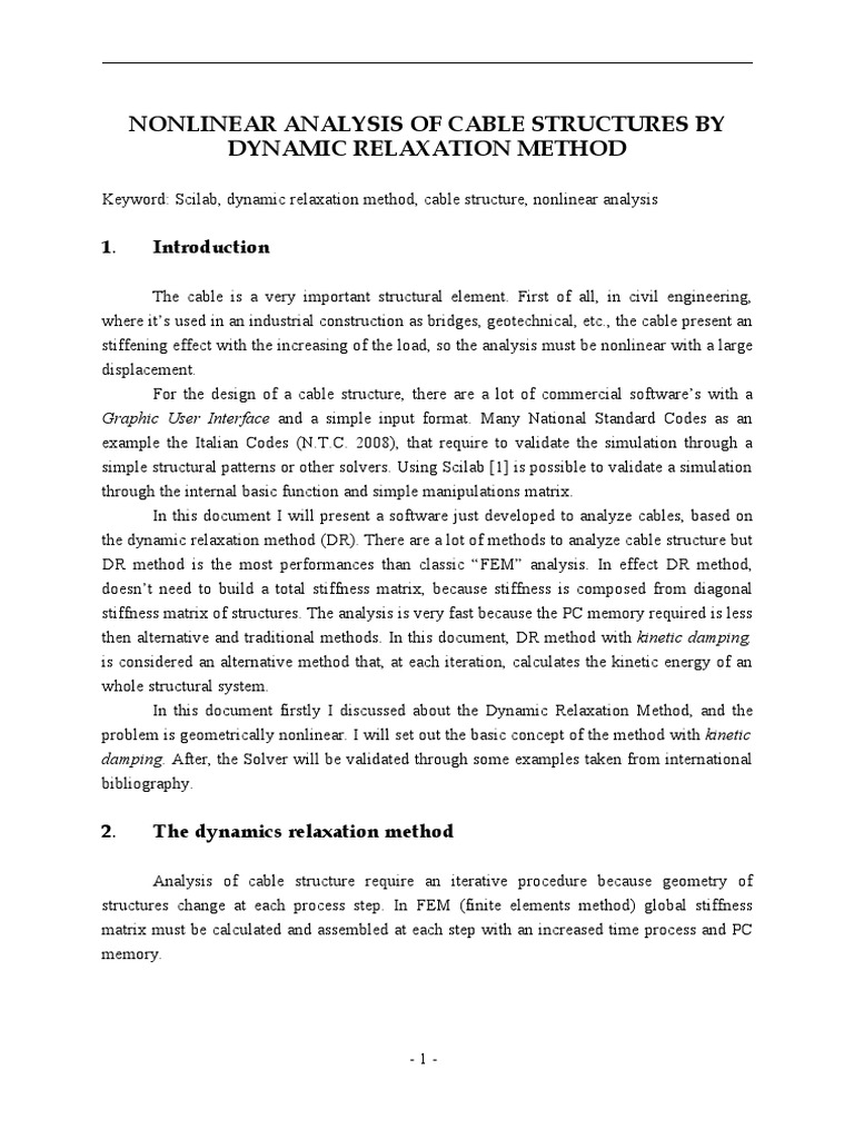 Nonlinear Analysis Of Cable Structures By Pdf Pdf Finite Element Method Force