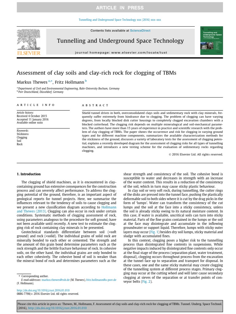 Thewes2016 - Clogging Evaluation | PDF | Soil | Tunnel