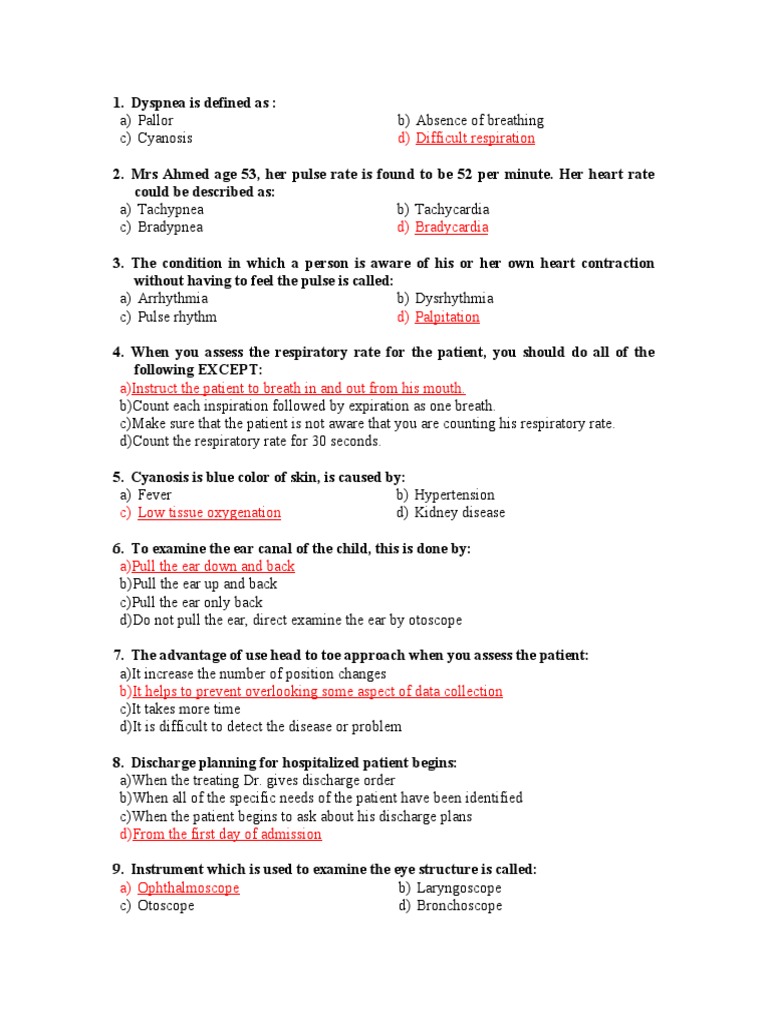 Difficult Respiration and Dyspnea Assessment Questions | PDF ...