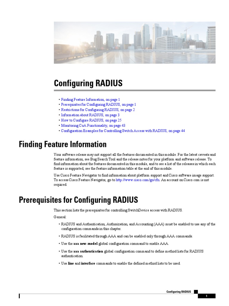 Configuring RADIUS: Finding Feature Information | PDF | Radius | Port (Computer Networking)