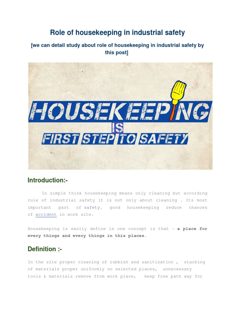 Role of Housekeeping in Industrial Safety PDF | PDF | Housekeeping ...