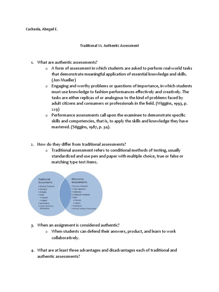 Traditional vs. Authentic Assessment Explained | PDF | Educational ...