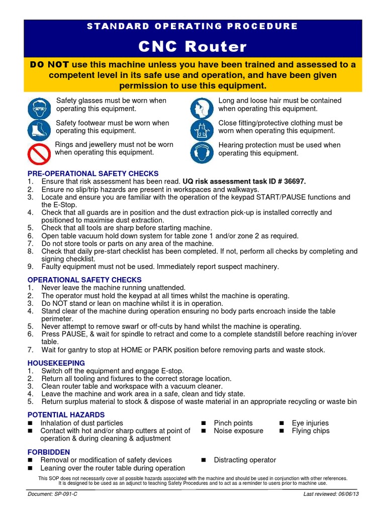 SP-091-C CNC Router SOP | PDF | Housekeeping | Prevention
