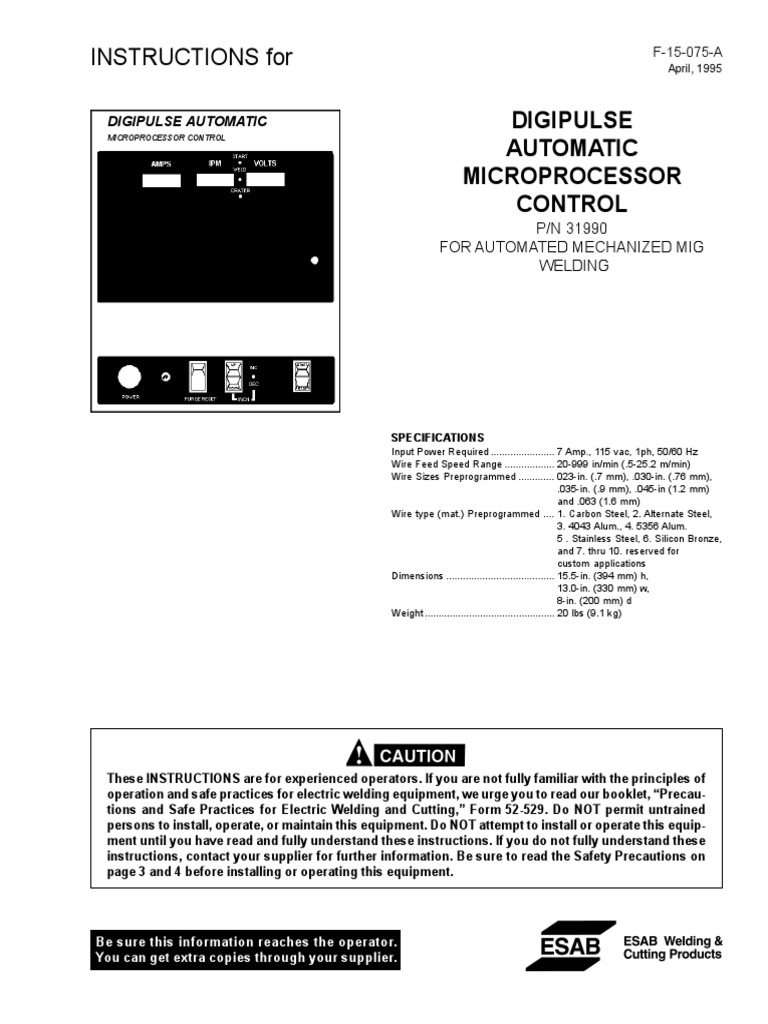 Manual Interfase ESAB Digipulse | PDF | Welding | Construction