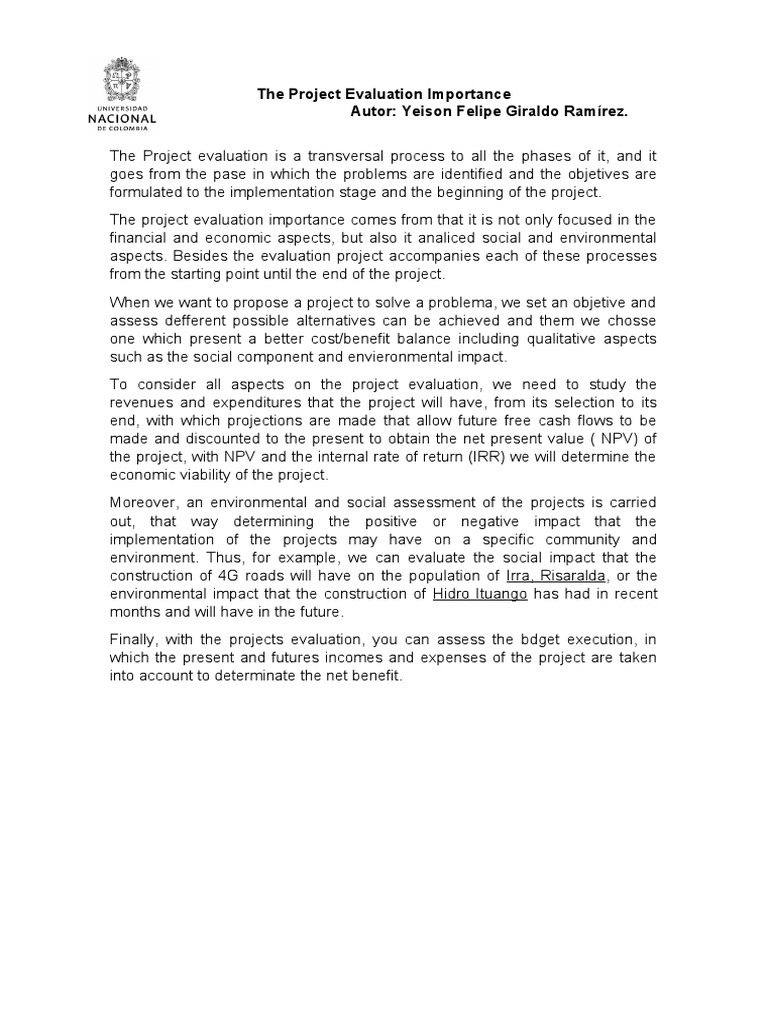 The Project Evaluation Importance | PDF