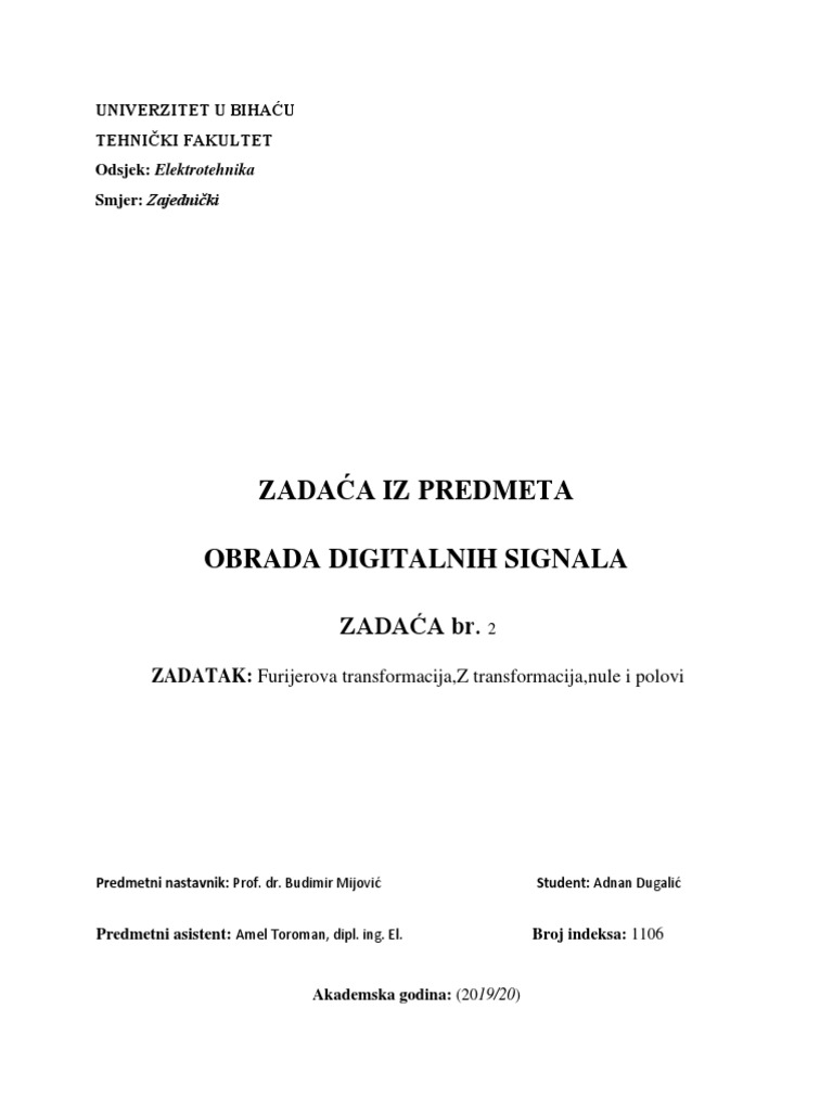 Zadaća Iz Predmeta Obrada Digitalnih Signala | PDF