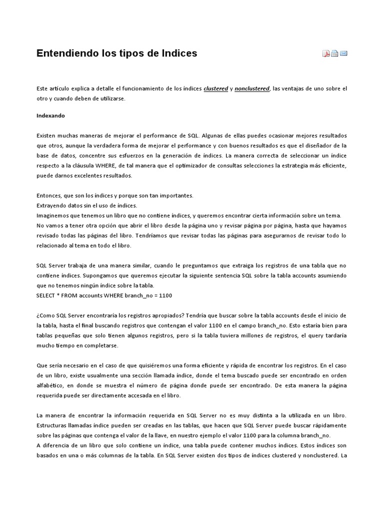 Entendiendo Los Tipos de Indices | PDF | SQL | Servidor SQL de Microsoft