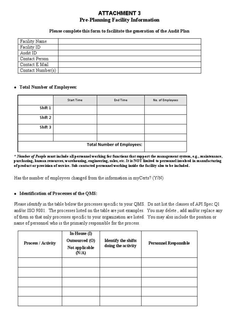 Attachment 3 Pre-Planning Facility Information BLANK FORM | PDF ...