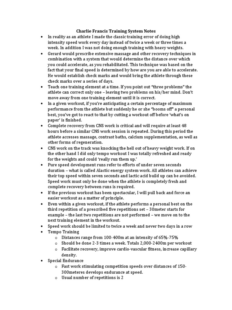 Charlie Francis Speed Training Insights | PDF | Career & Growth