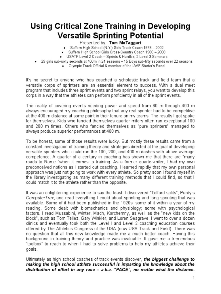 Critical Zone Training in Developing Versatile Sprinting Potential ...